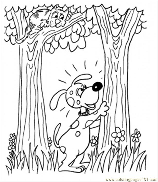 Coloring Pages Dog With Cat In The Forest (Natural World > Forest ...